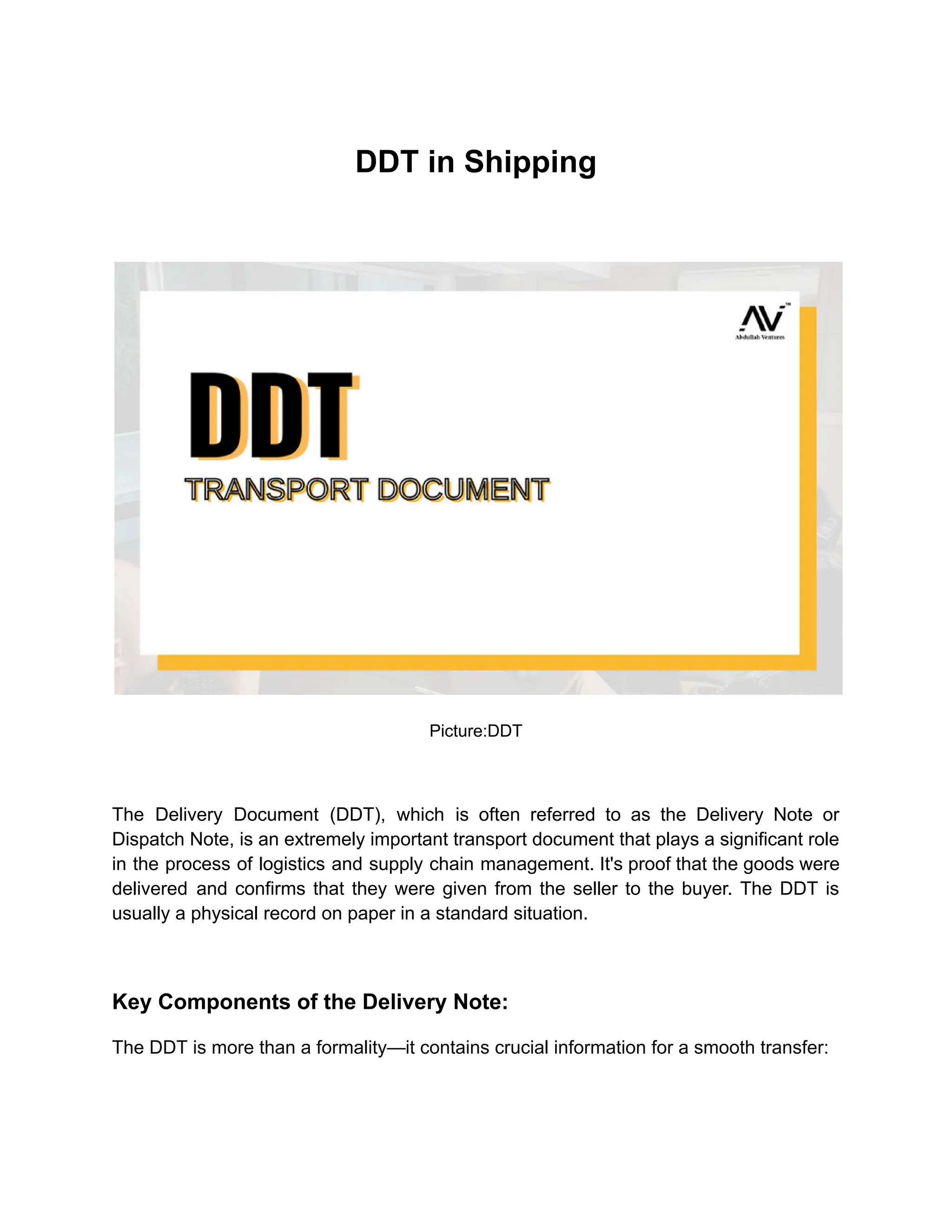 DDT in Shipping in Business to Business platform | PDF