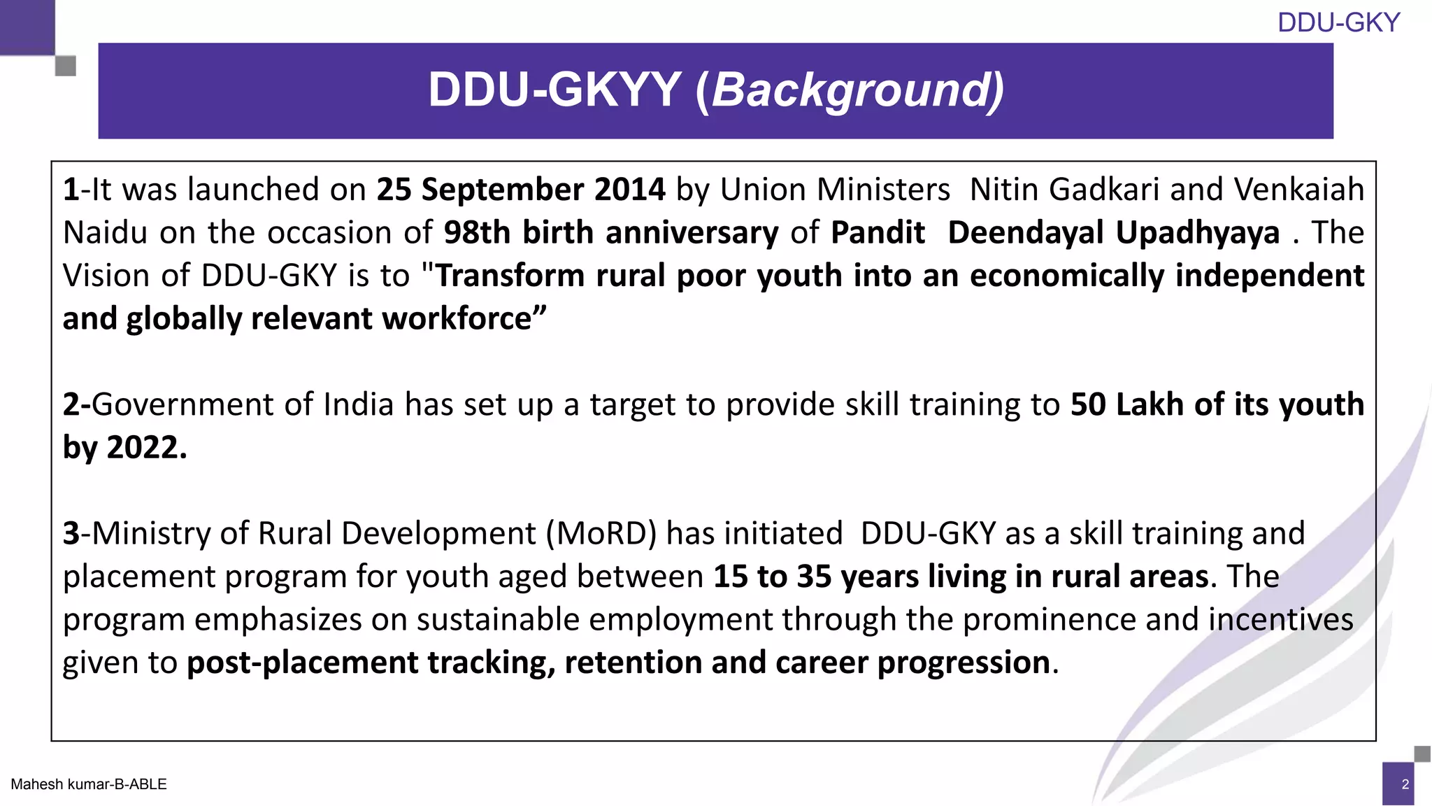 DDU-GKY_Project Orientation_B-ABLE BY Mahesh Kumar | PDF