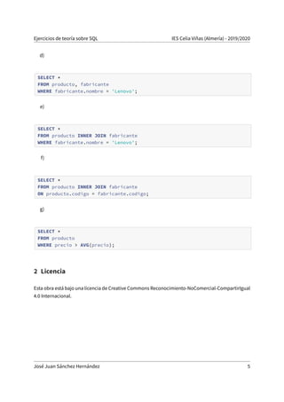 Guía 02. Ejercicios de teoría sobre SQL - José J Sánchez H | PDF
