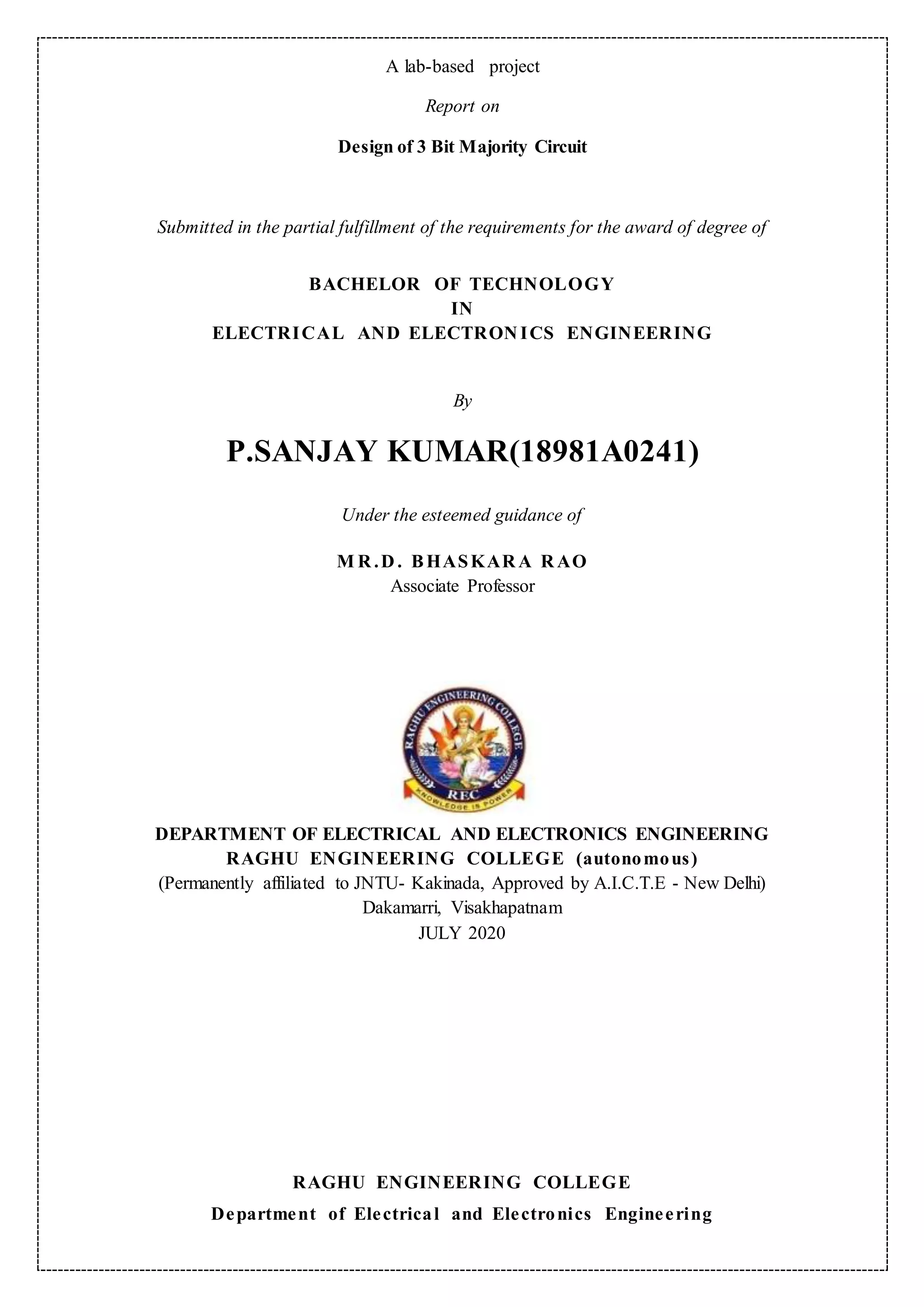 DIGITAL ELECTRONICS DESIGN OF 3 BIT MAJORITY CIRCUIT | DOCX