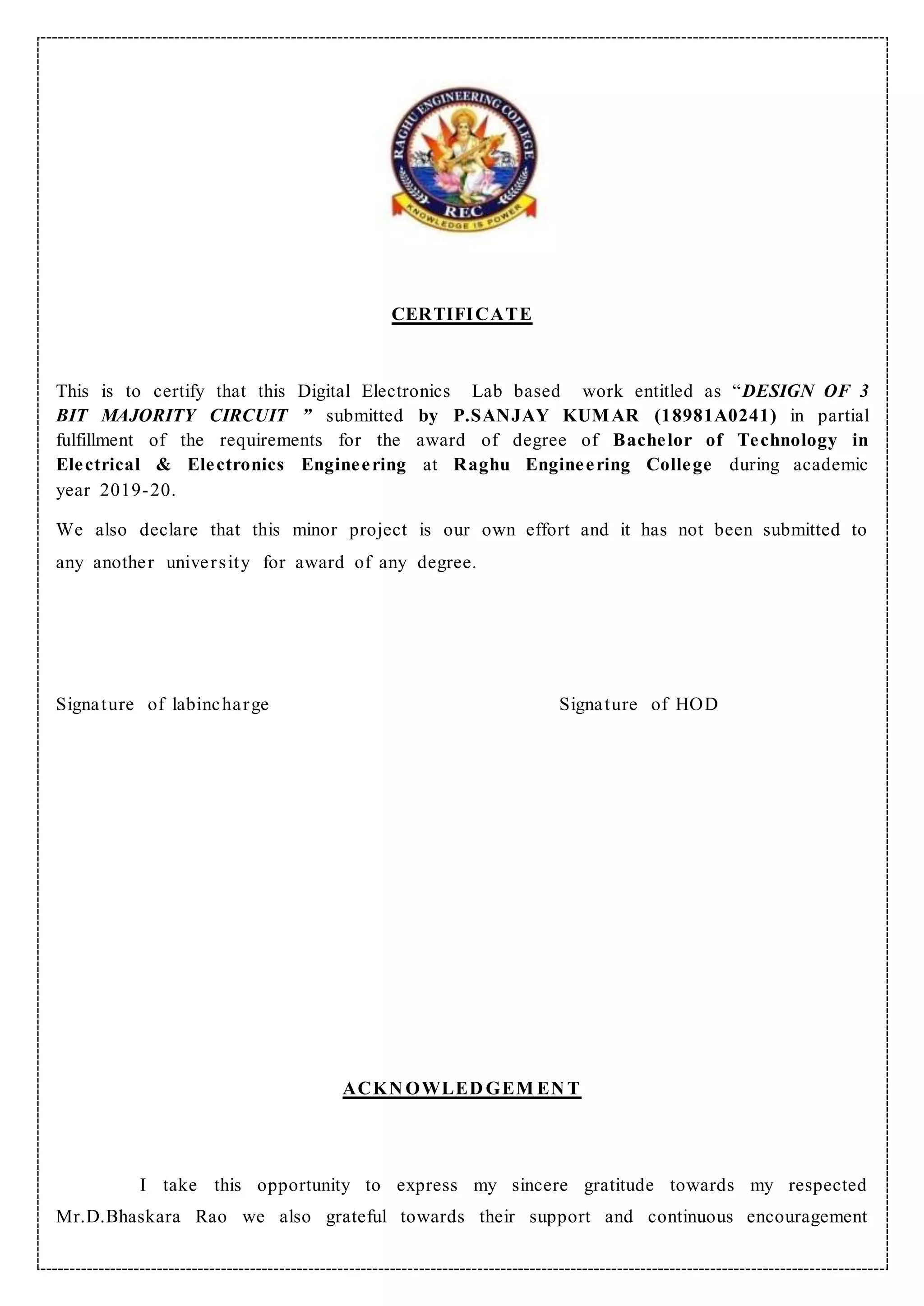 DIGITAL ELECTRONICS DESIGN OF 3 BIT MAJORITY CIRCUIT | DOCX