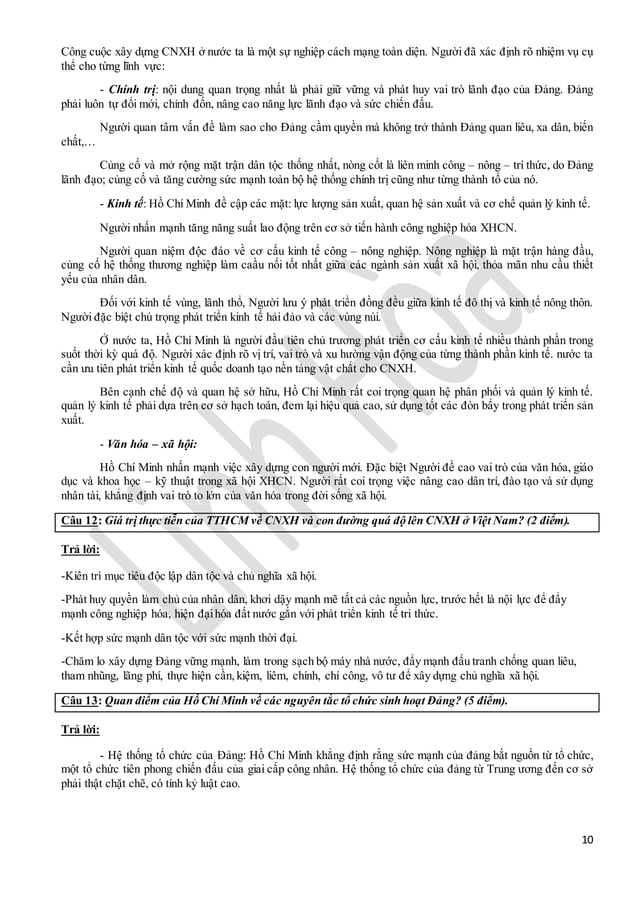 ĐỀ CƯƠNG ÔN TẬP HỌC PHẦN: TƯ TƯỞNG HỒ CHÍ MINH | DOC