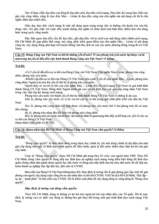 ĐỀ CƯƠNG ÔN TẬP HỌC PHẦN: TƯ TƯỞNG HỒ CHÍ MINH | DOC