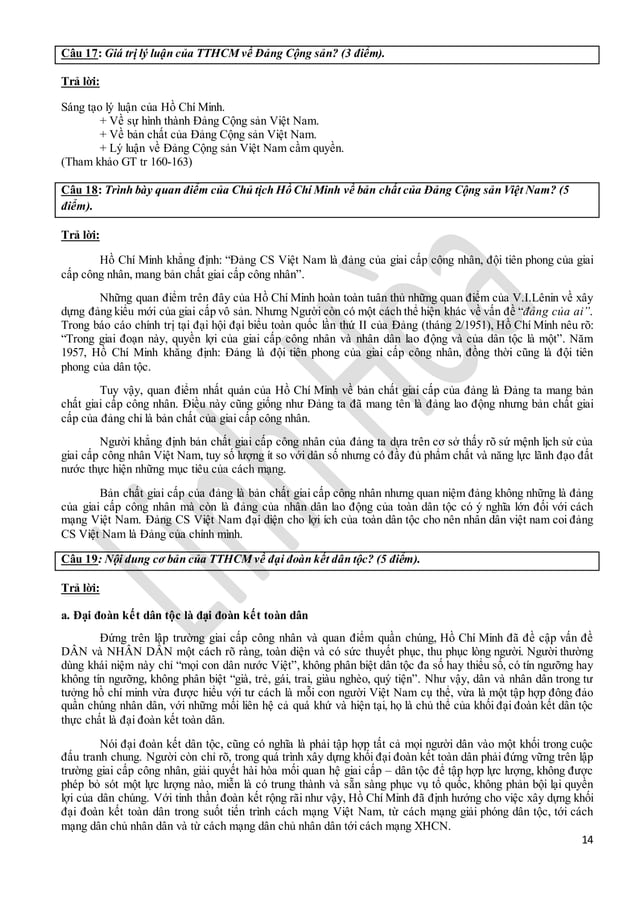 ĐỀ CƯƠNG ÔN TẬP HỌC PHẦN: TƯ TƯỞNG HỒ CHÍ MINH | DOC