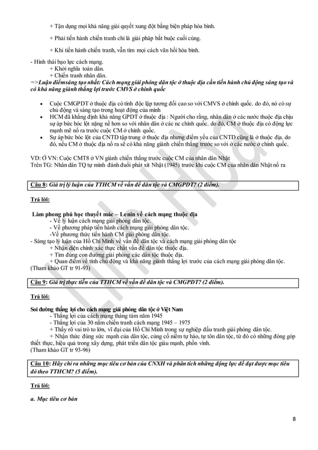 ĐỀ CƯƠNG ÔN TẬP HỌC PHẦN: TƯ TƯỞNG HỒ CHÍ MINH | DOC