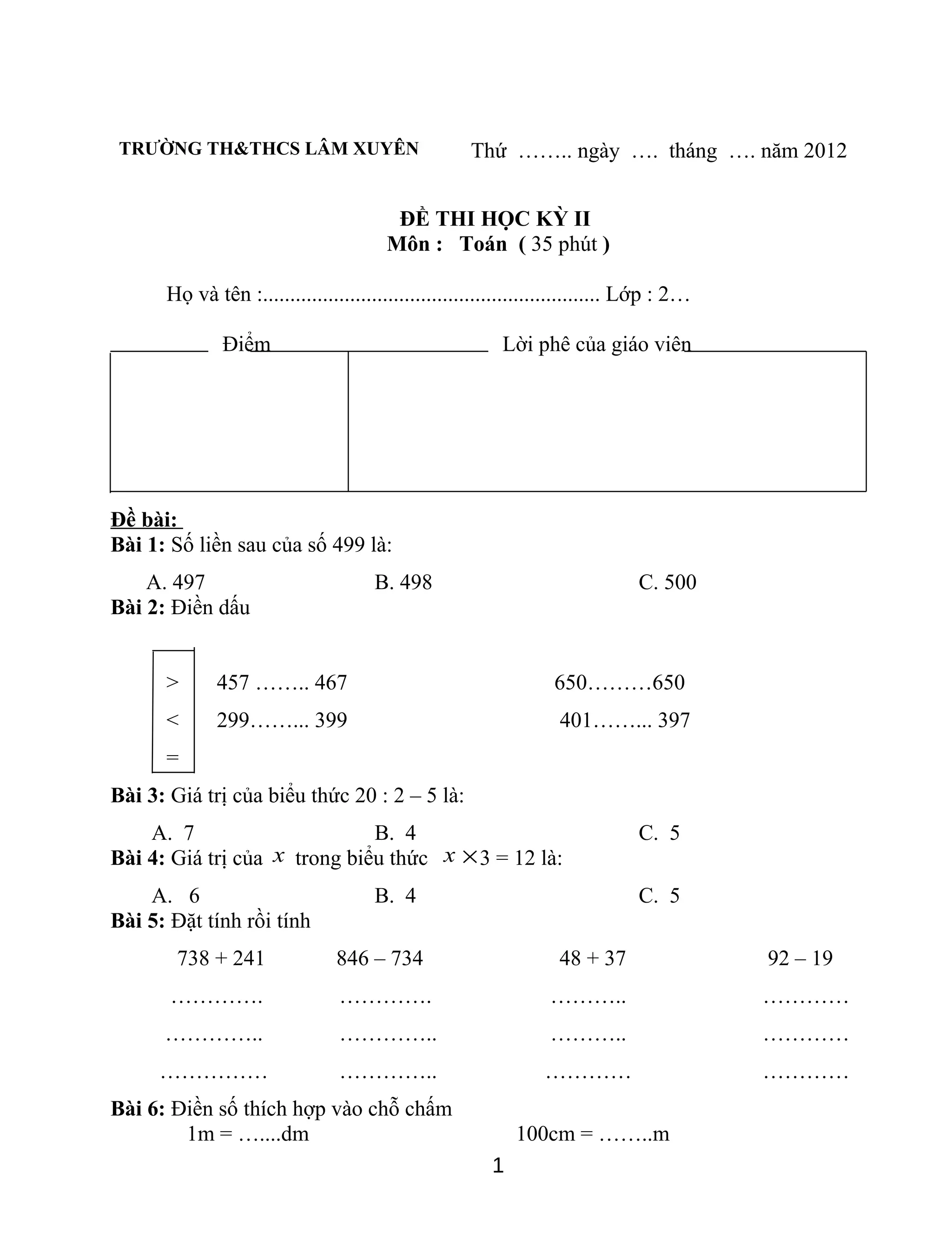 De kiem-tra-hoc-ky-2-mon-toan-lop-2-truong-th-lam-xuyen | PDF