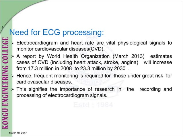 DE-NOISING OF ECG USING WAVELETS AND MULTIWAVELETS | PPTX