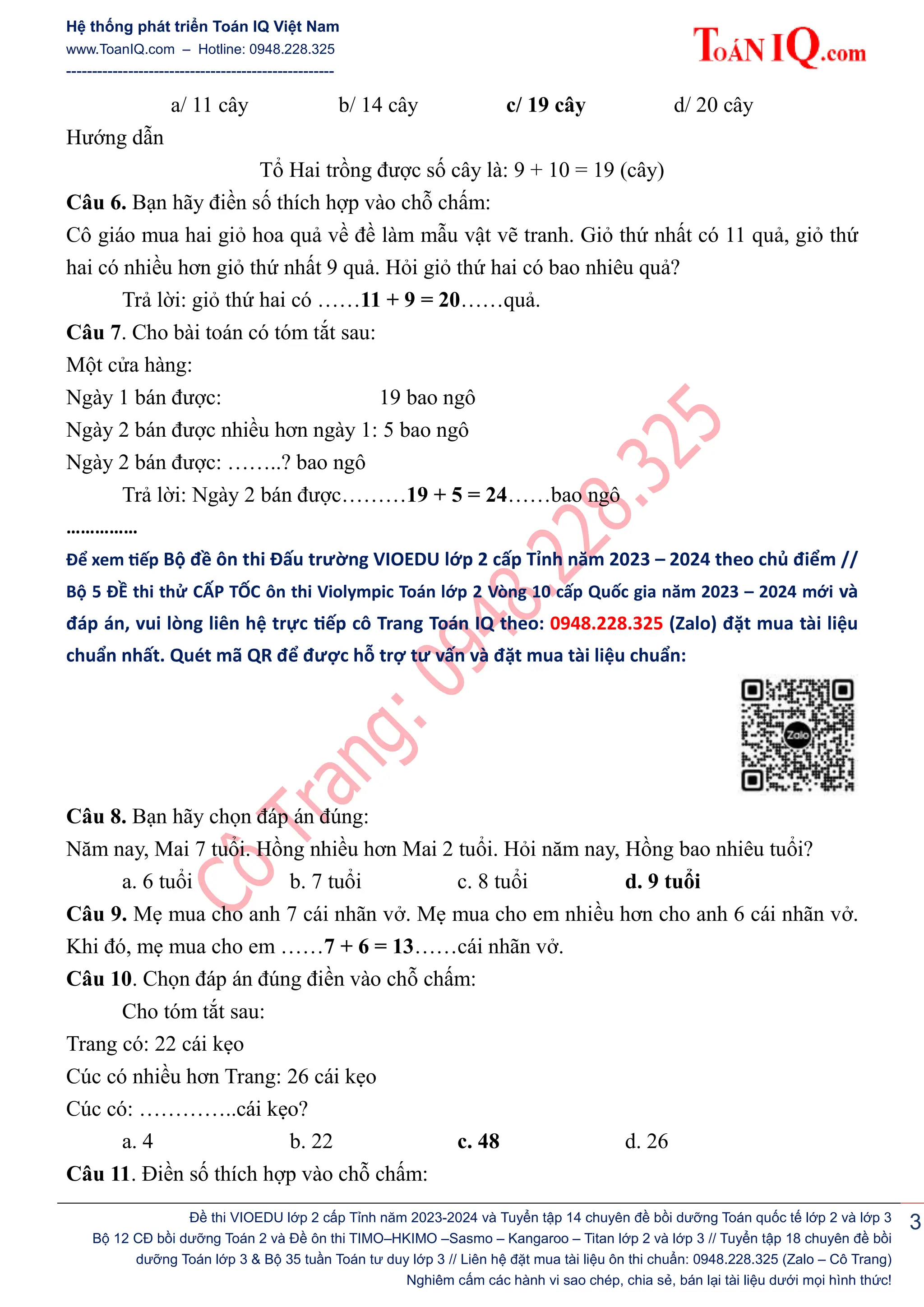 Đề ôn thi VIOEDU lớp 2 cấp Tỉnh năm 2023 - 2024 (cấp Thành phố) | PDF