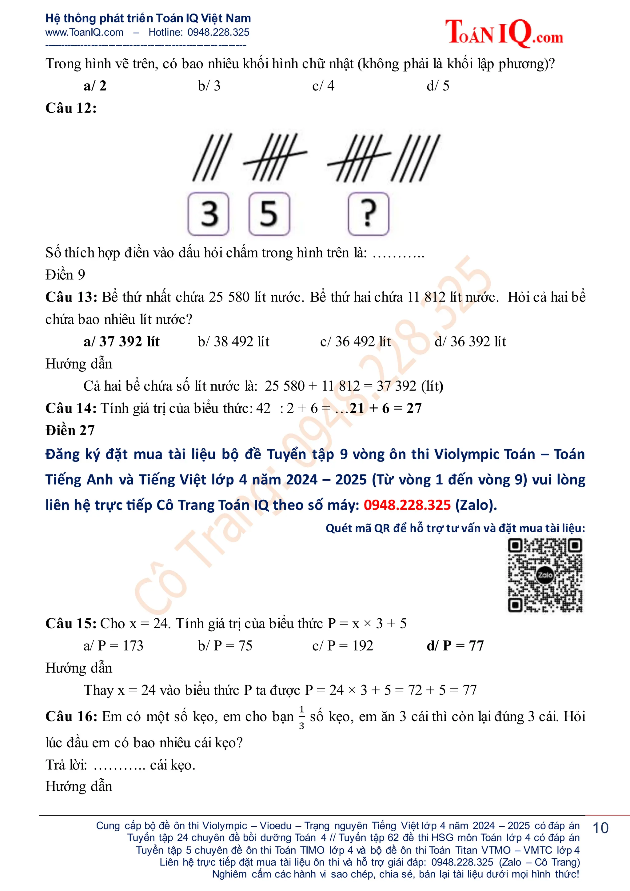 Đề ôn thi Violympic Toán lớp 4 năm 2024 - 2025 | PDF