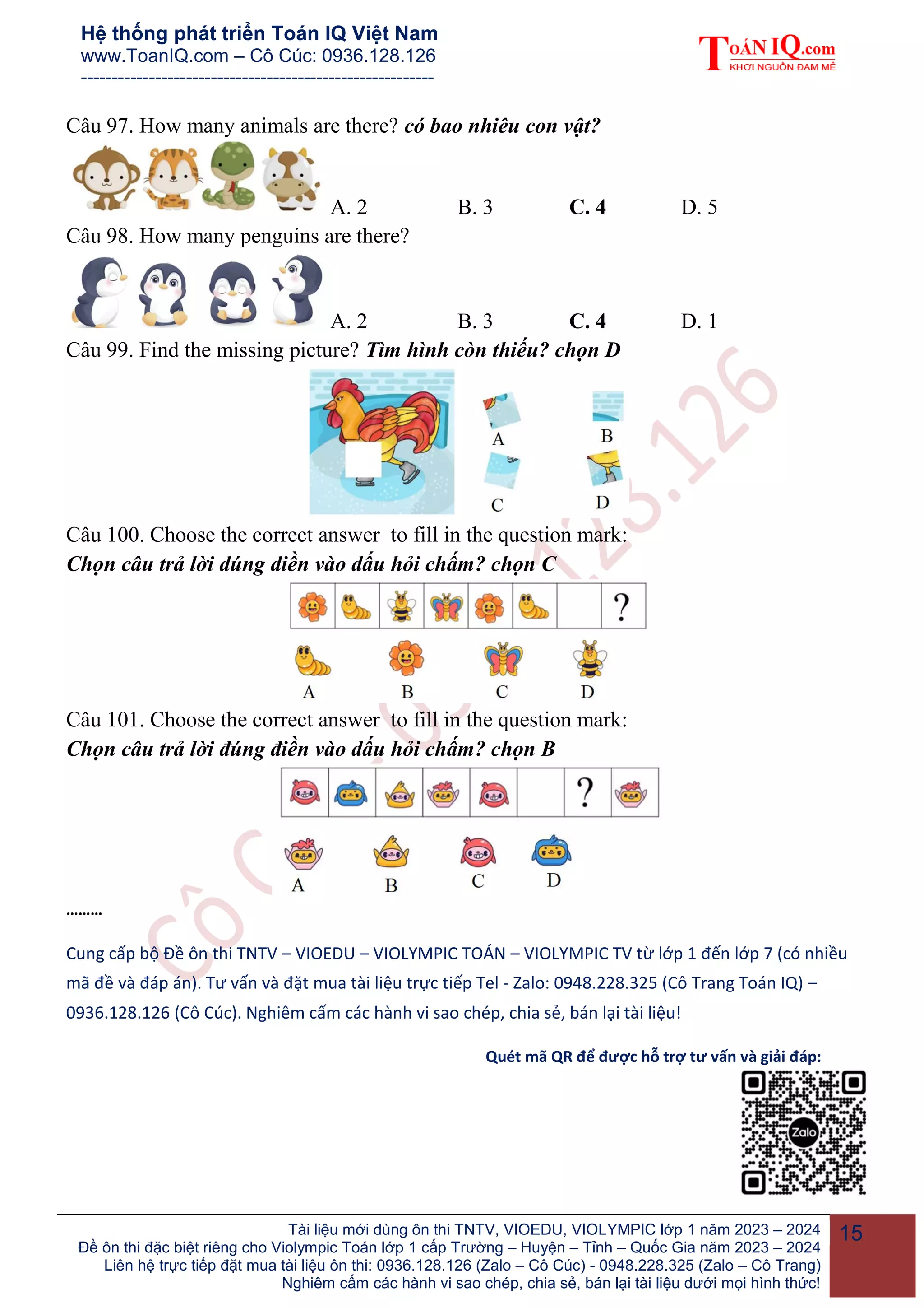 ĐỀ ÔN THI VIOLYMPIC TOÁN TIẾNG ANH LỚP 1 NĂM 2023 - 2024 TỪ VÒNG 1-10 CÓ ĐÁP ÁN | PDF