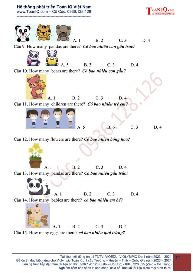 ĐỀ ÔN THI VIOLYMPIC TOÁN TIẾNG ANH LỚP 1 NĂM 2023 - 2024 TỪ VÒNG 1-10 ...