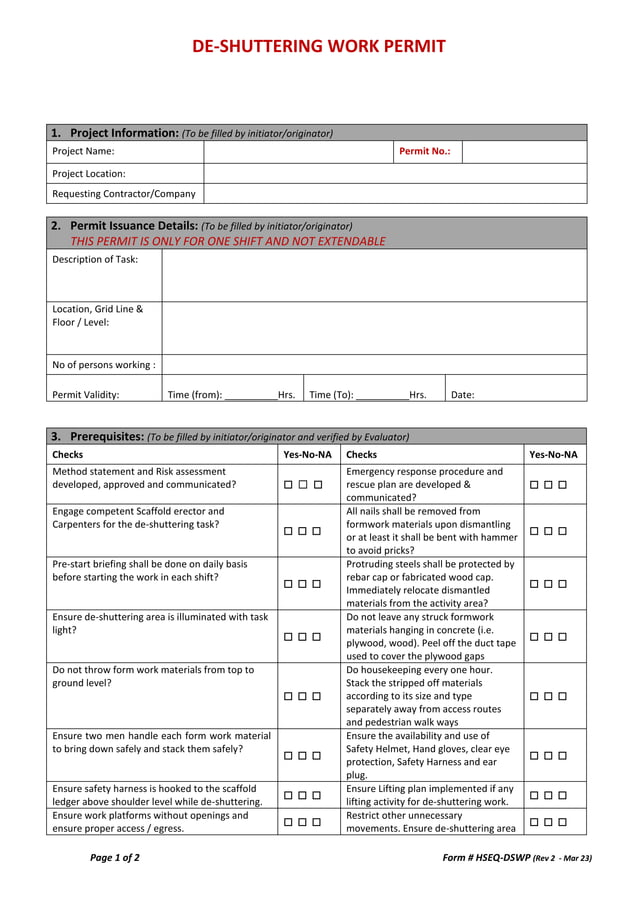 DE-SHUTTERING WORK PERMIT Form # HSEQ - DSWP Rev 2.docx