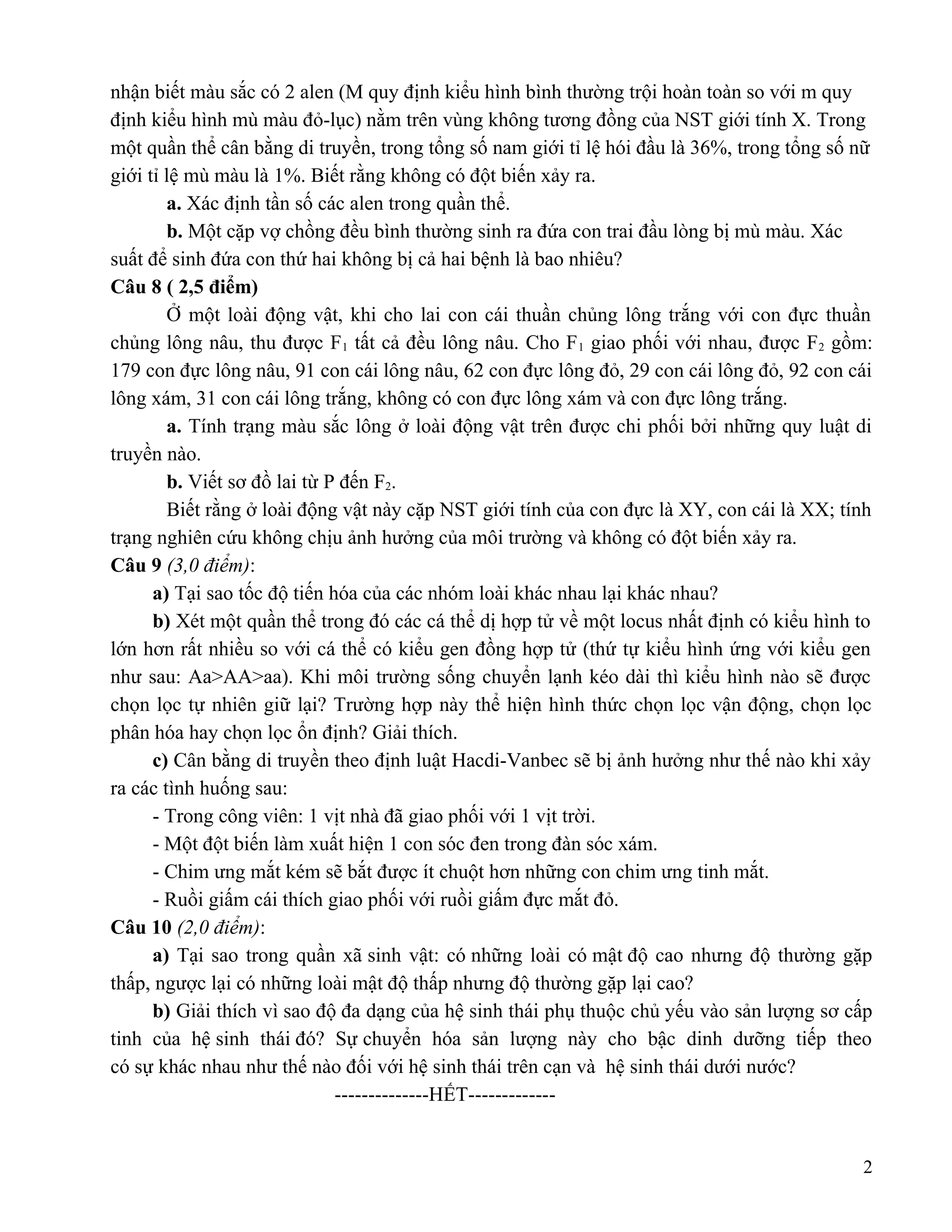 Đề thi chọn HSG môn sinh học (CÓ ĐÁP ÁN) trường THPT Ngô Gia Tự - Bắc Ninh | DOC
