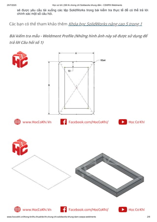 hoccokhi.vn Đề thi chứng chỉ Solidworks khung dầm - CSWPA Weldments | PDF