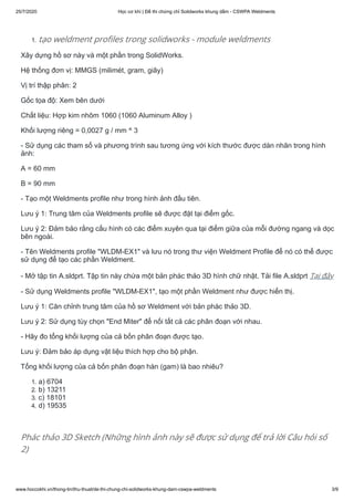 hoccokhi.vn Đề thi chứng chỉ Solidworks khung dầm - CSWPA Weldments | PDF