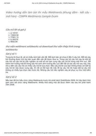 hoccokhi.vn Đề thi chứng chỉ Solidworks khung dầm - CSWPA Weldments | PDF