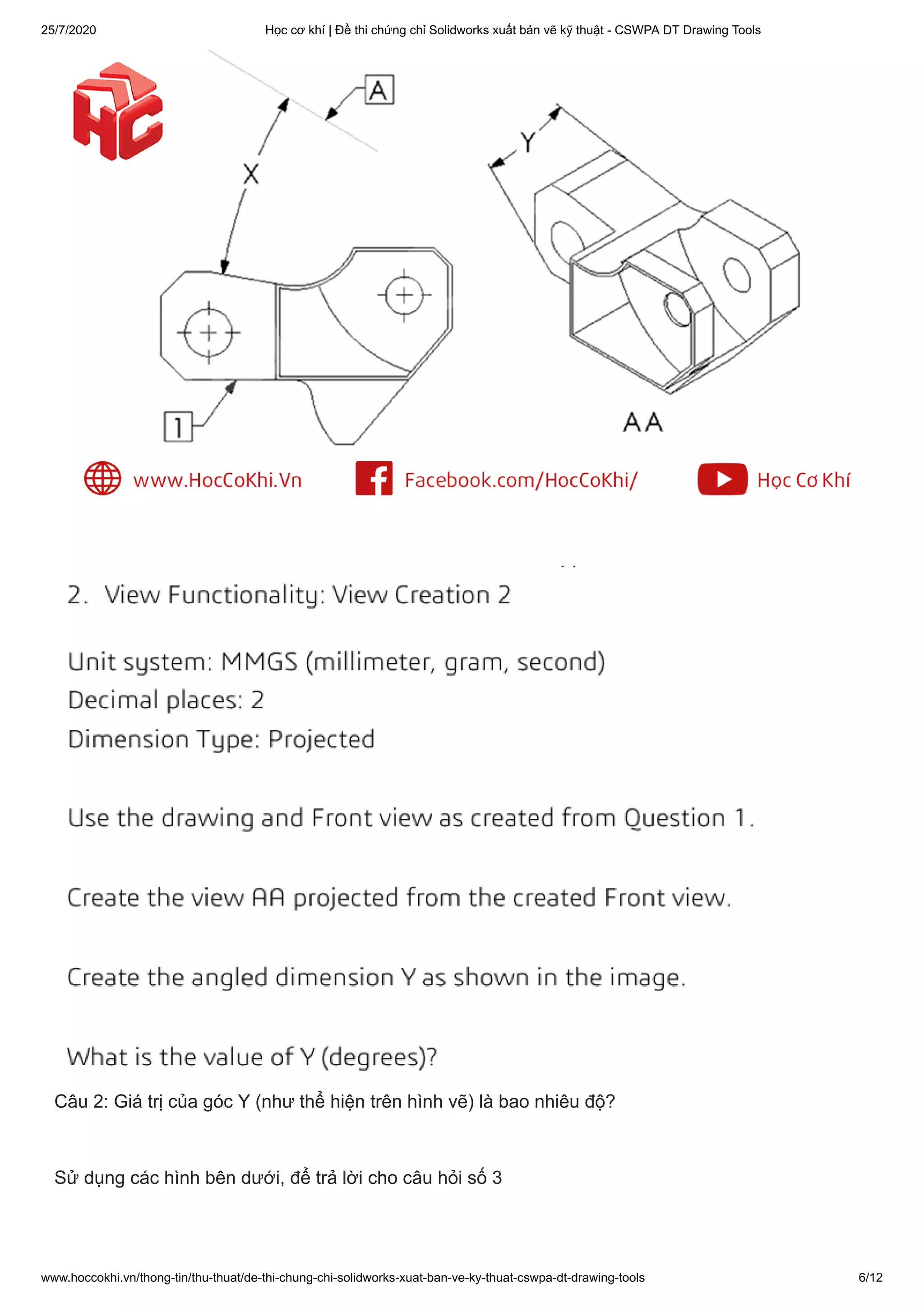 hoccokhi.vn Đề thi chứng chỉ Solidworks xuất bản vẽ kỹ thuật - CSWPA DT ...