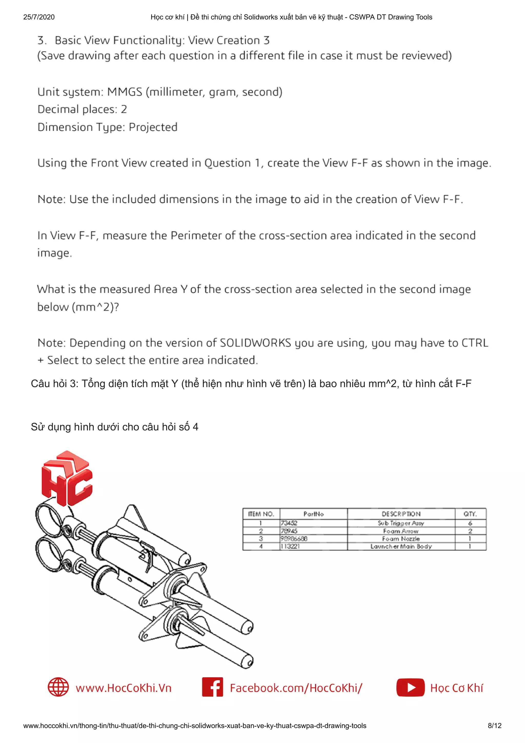 hoccokhi.vn Đề thi chứng chỉ Solidworks xuất bản vẽ kỹ thuật - CSWPA DT ...