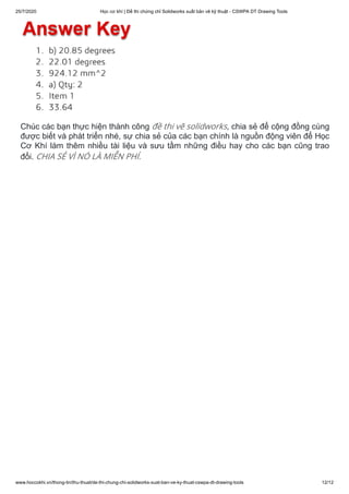 hoccokhi.vn Đề thi chứng chỉ Solidworks xuất bản vẽ kỹ thuật - CSWPA DT ...
