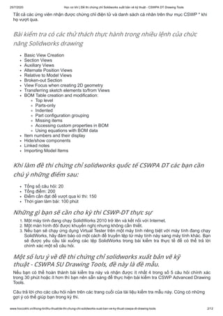 hoccokhi.vn Đề thi chứng chỉ Solidworks xuất bản vẽ kỹ thuật - CSWPA DT ...