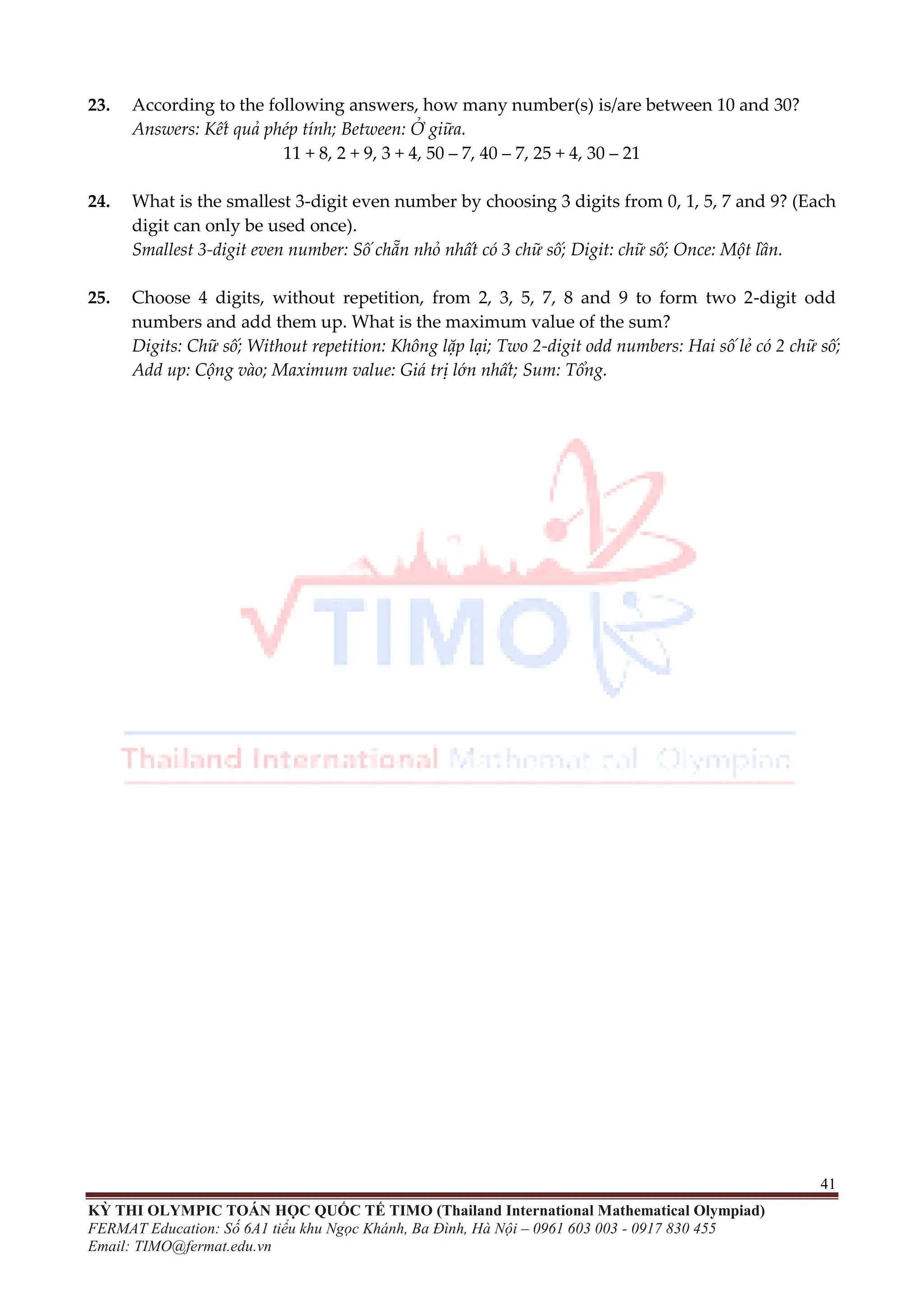 ĐỀ THI TOÁN TIMO LỚP 1 VÒNG LOẠI VÀ CHUNG KẾT QUỐC GIA | PDF