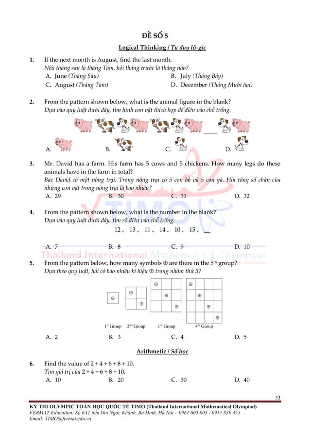 ĐỀ THI TOÁN TIMO LỚP 1 VÒNG LOẠI VÀ CHUNG KẾT QUỐC GIA | PDF