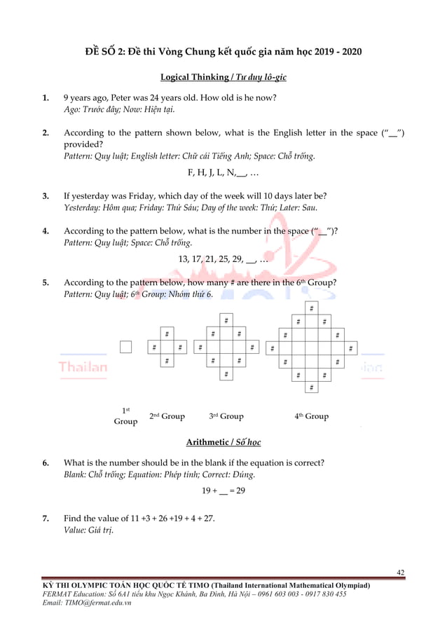 ĐỀ THI TOÁN TIMO LỚP 1 VÒNG LOẠI VÀ CHUNG KẾT QUỐC GIA | PDF