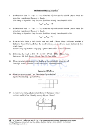 ĐỀ THI TOÁN TIMO LỚP 1 VÒNG LOẠI VÀ CHUNG KẾT QUỐC GIA | PDF