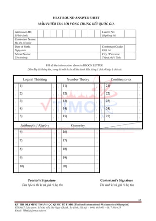 ĐỀ THI TOÁN TIMO LỚP 1 VÒNG LOẠI VÀ CHUNG KẾT QUỐC GIA | PDF