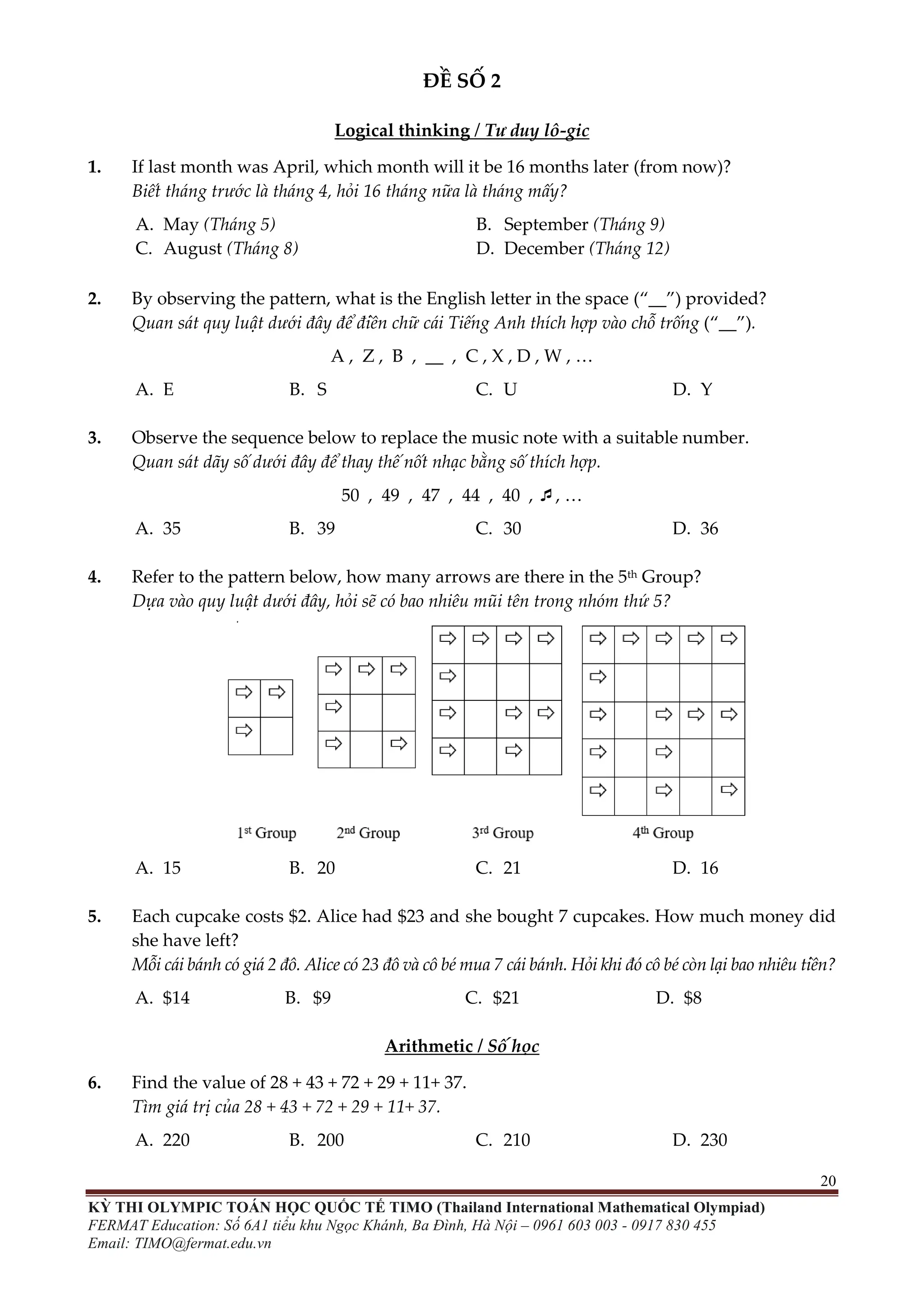 ĐỀ THI TOÁN TIMO LỚP 2 VÒNG LOẠI VÀ CHUNG KẾT QUỐC GIA | PDF