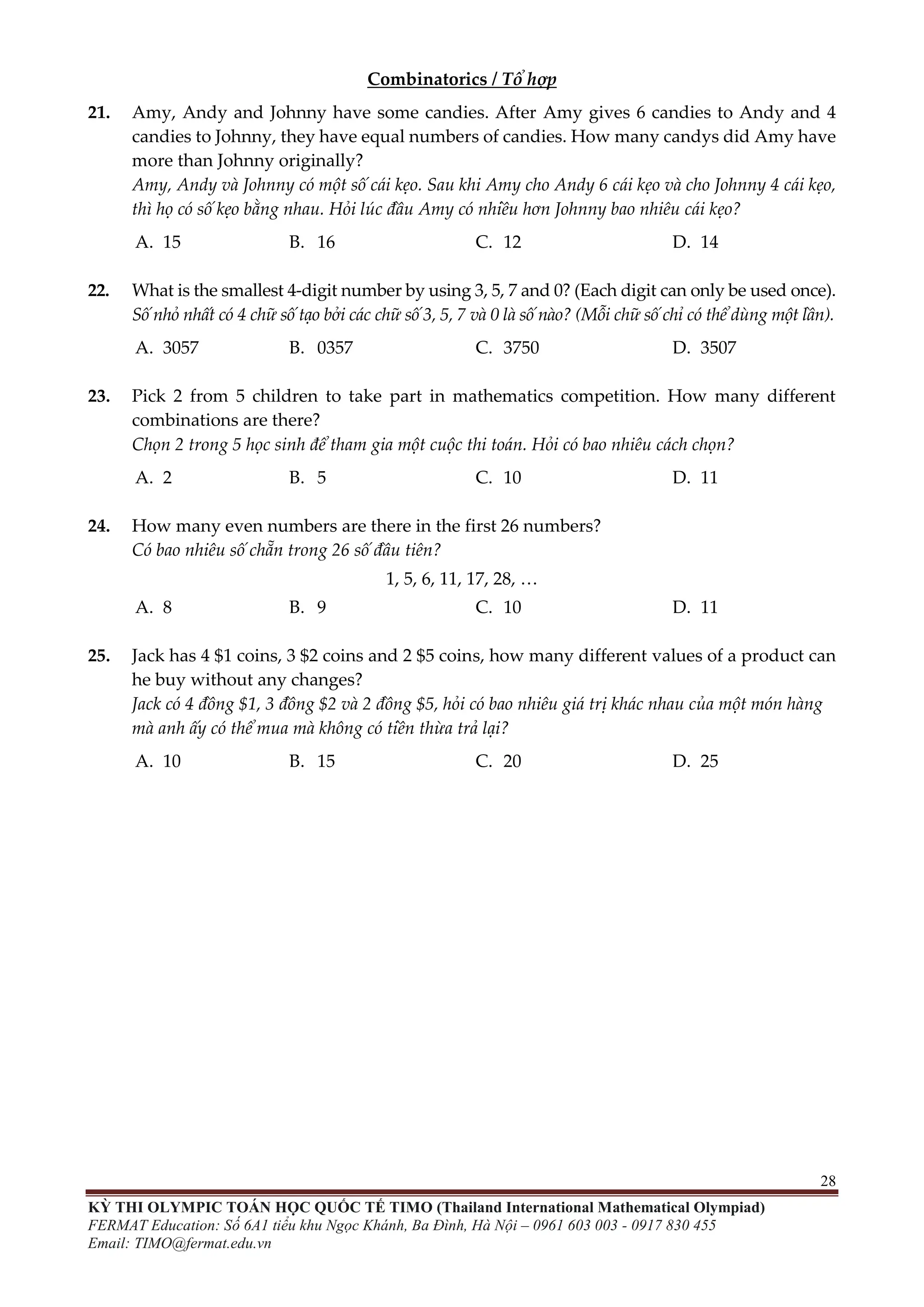 ĐỀ THI TOÁN TIMO LỚP 2 VÒNG LOẠI VÀ CHUNG KẾT QUỐC GIA | PDF