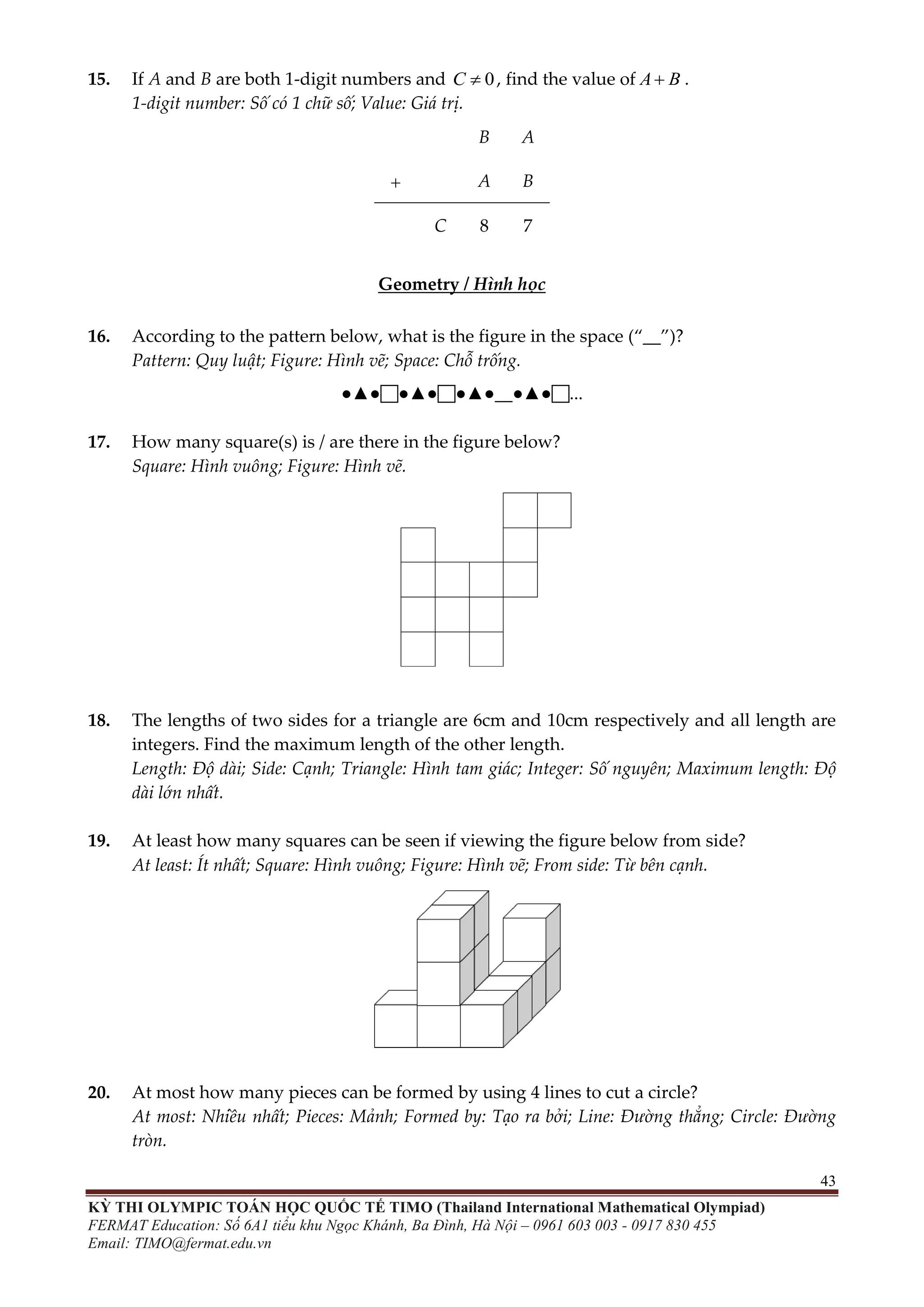 ĐỀ THI TOÁN TIMO LỚP 2 VÒNG LOẠI VÀ CHUNG KẾT QUỐC GIA | PDF