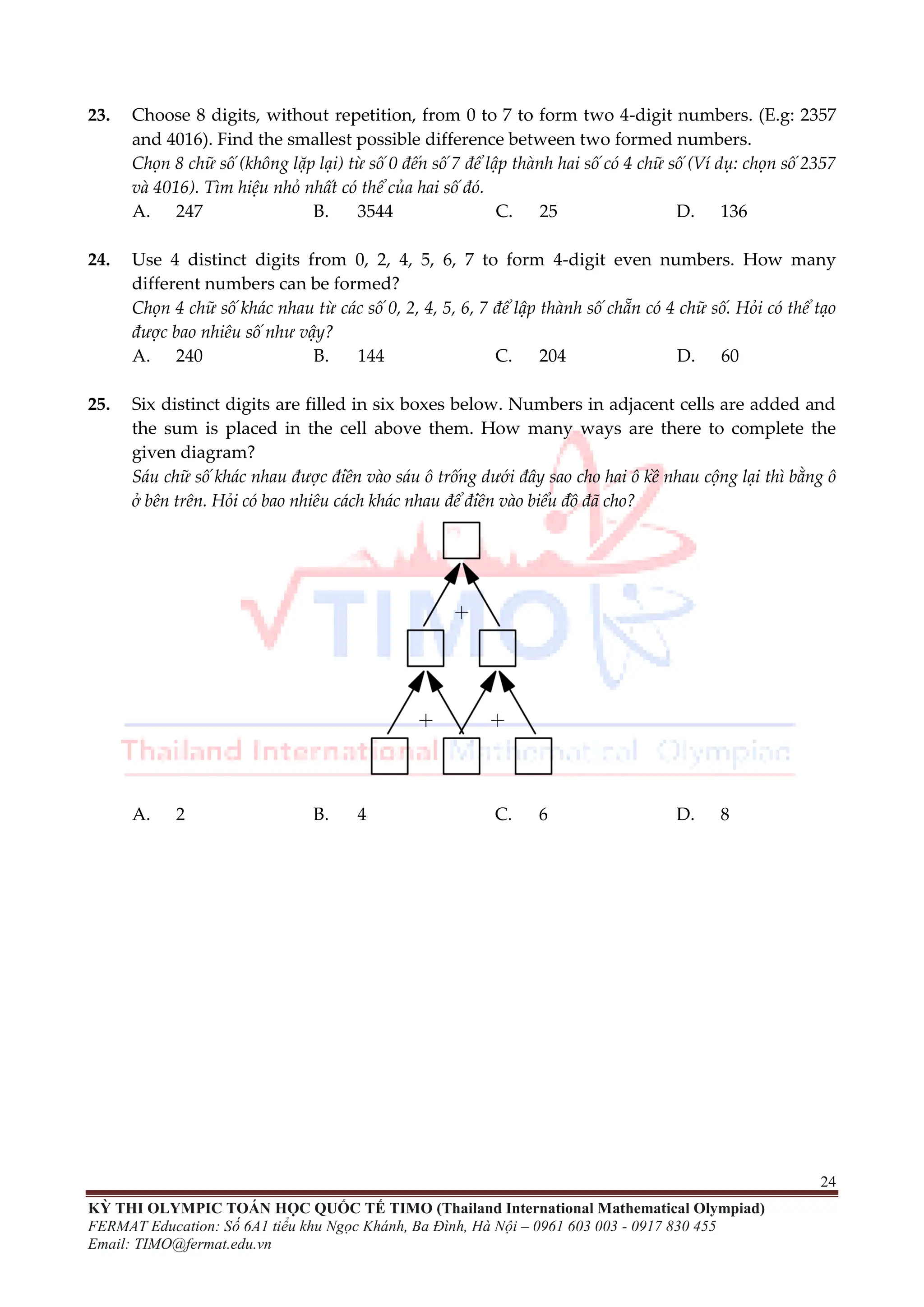 ĐỀ THI TOÁN TIMO LỚP 3 VÒNG LOẠI VÀ CHUNG KẾT QUỐC GIA | PDF