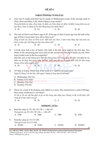 ĐỀ THI TOÁN TIMO LỚP 4 VÒNG LOẠI VÀ CHUNG KẾT QUỐC GIA | PDF