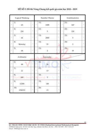 ĐỀ THI TOÁN TIMO LỚP 4 VÒNG LOẠI VÀ CHUNG KẾT QUỐC GIA | PDF