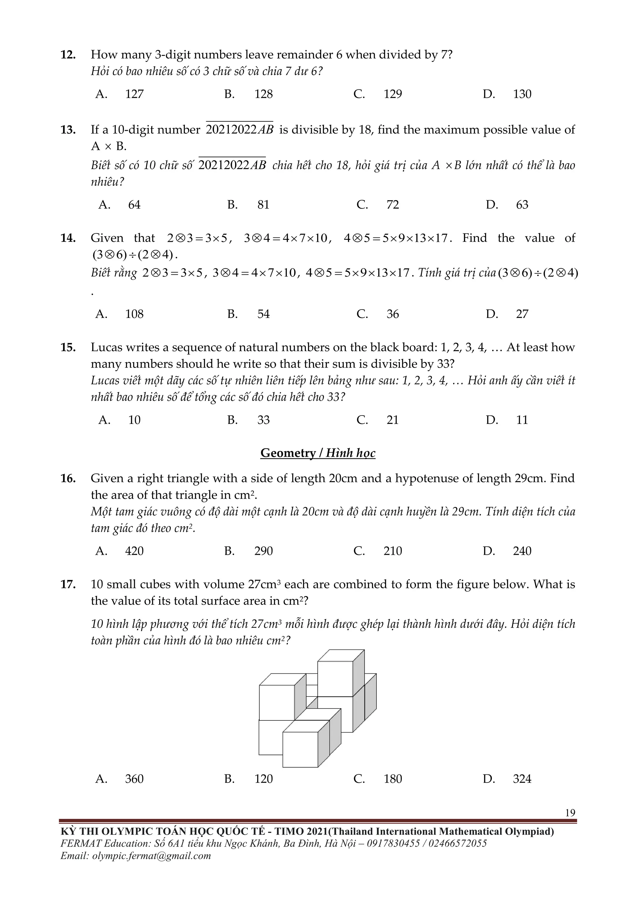 ĐỀ THI TOÁN TIMO LỚP 6 VÒNG LOẠI VÀ CHUNG KẾT QUỐC GIA | PDF