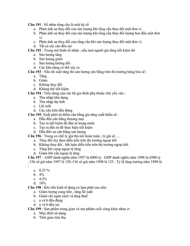 240 câu trắc nghiệm Kinh tế vĩ mô có đáp án | PDF