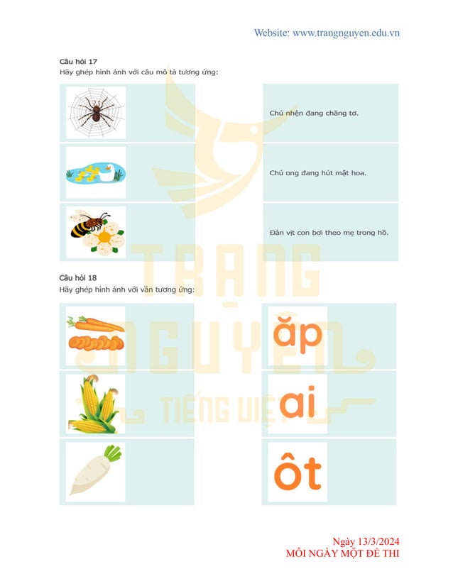 Đề thi Trạng nguyên Tiếng Việt lớp 1 cấp Tỉnh năm 2023 - 2024 (Đề chính thức) | PDF