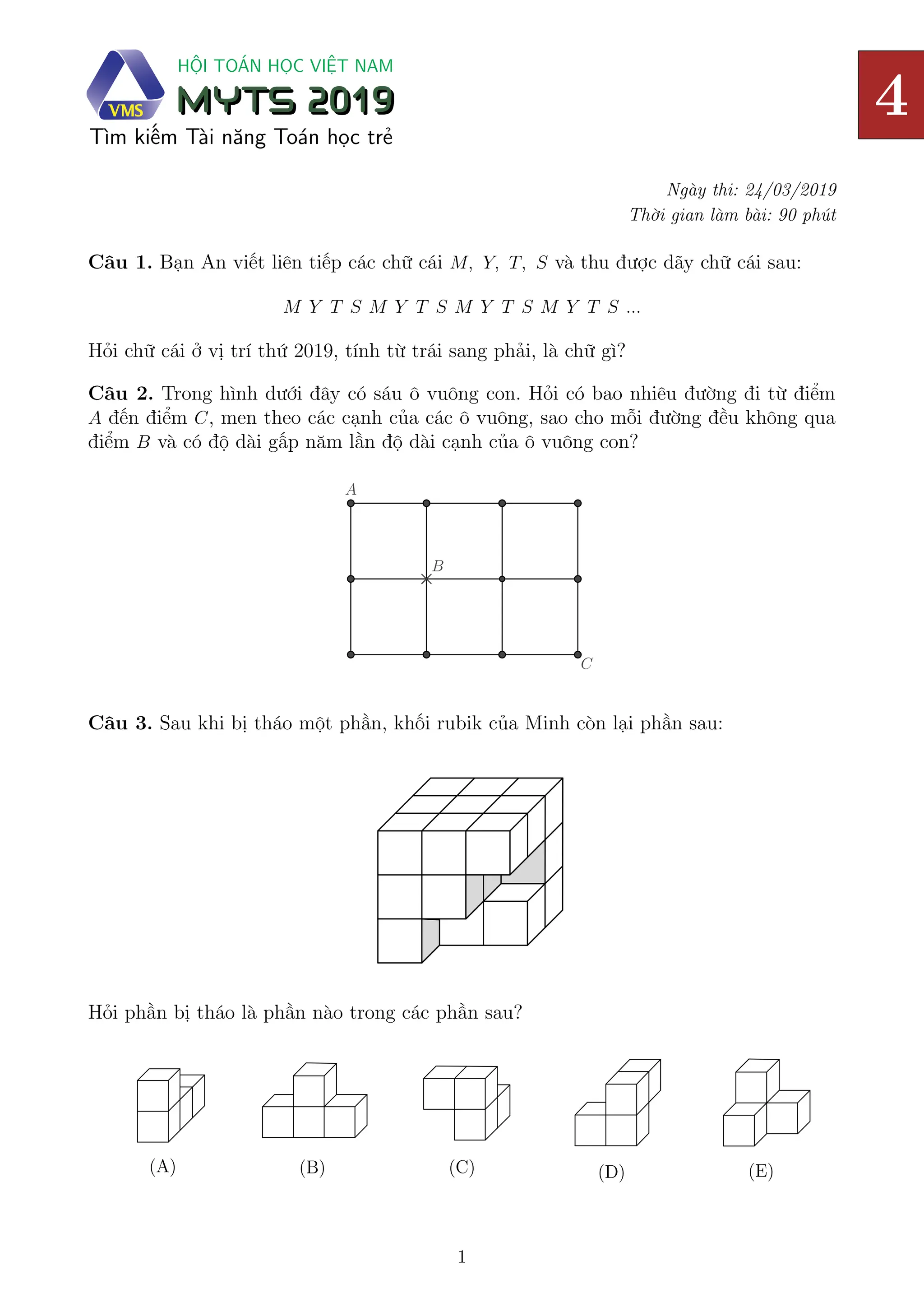Đề thi VMTC lớp 4 năm 2019 | PDF