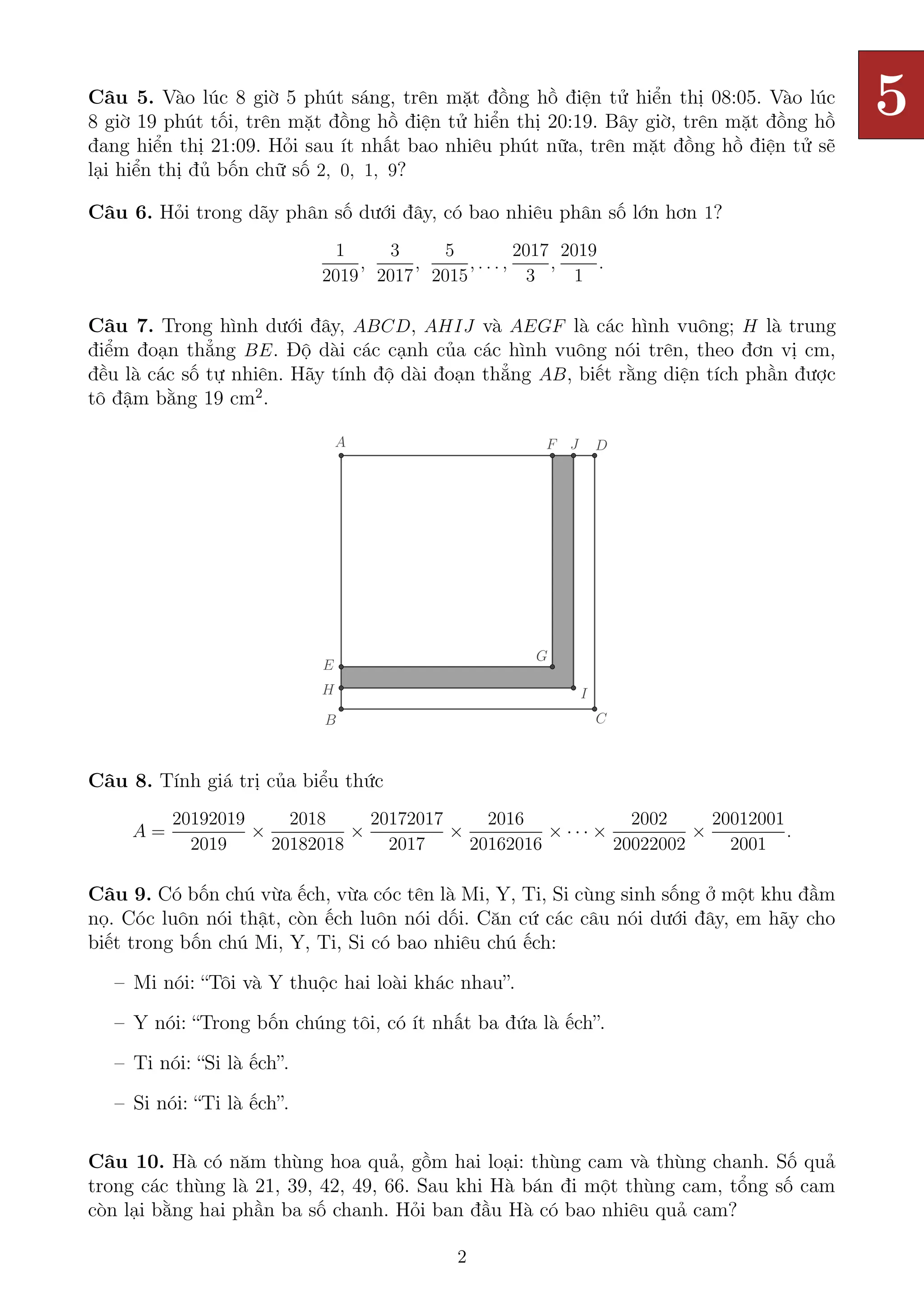 Đề thi VMTC lớp 5 năm 2019 | PDF
