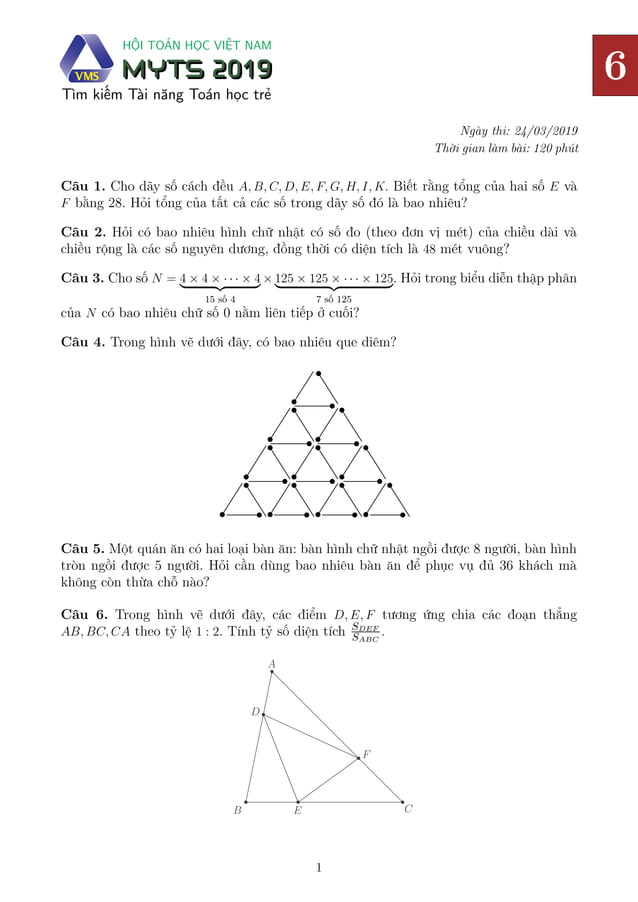 Đề thi VMTC lớp 6 năm 2019 (Thách thức Tài năng Toán học Việt Nam năm 2019) | PDF