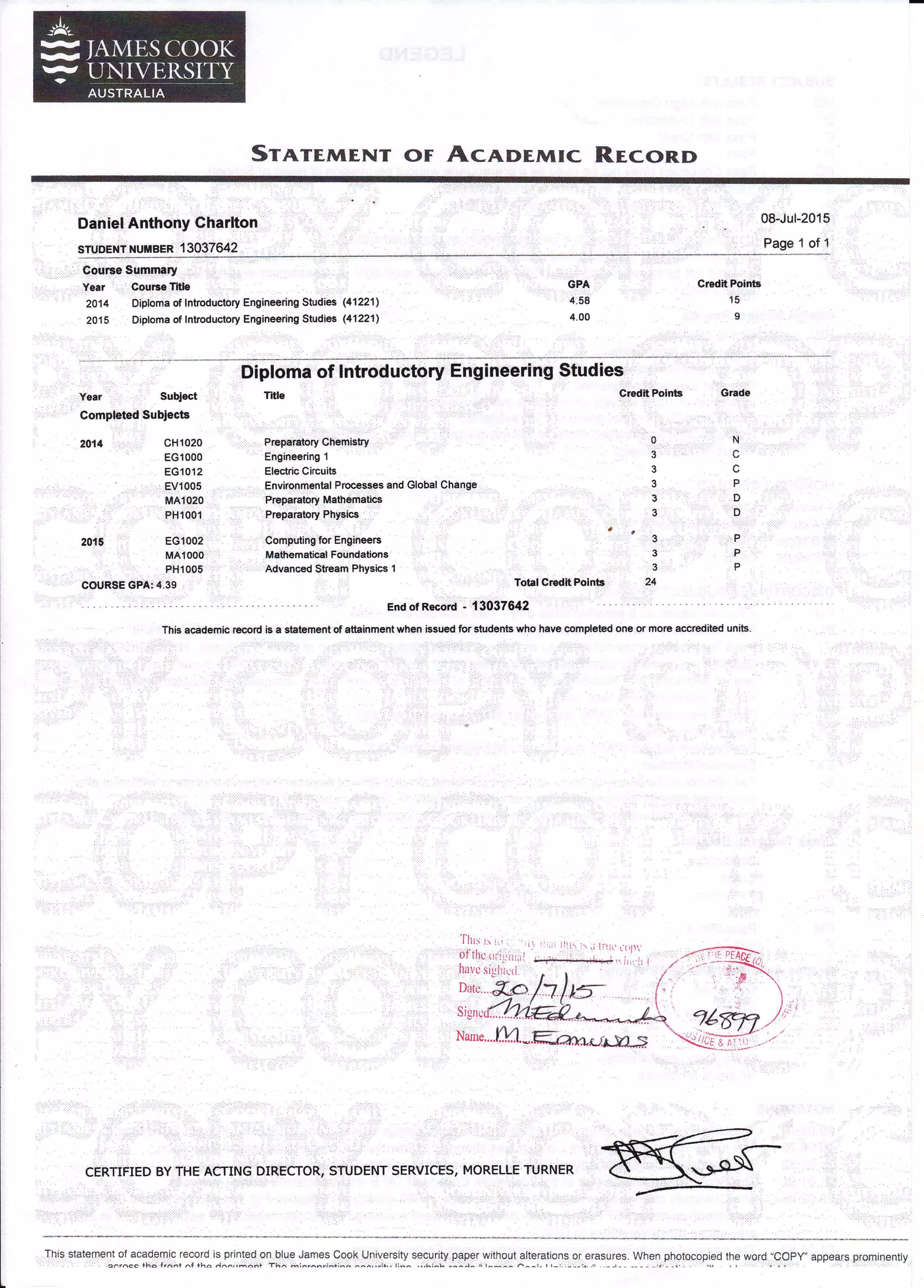 Cirtified copy of Diploma jcu | PDF