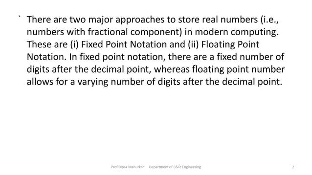 computer arithmetic’s (fixed and floating point) | PPTX