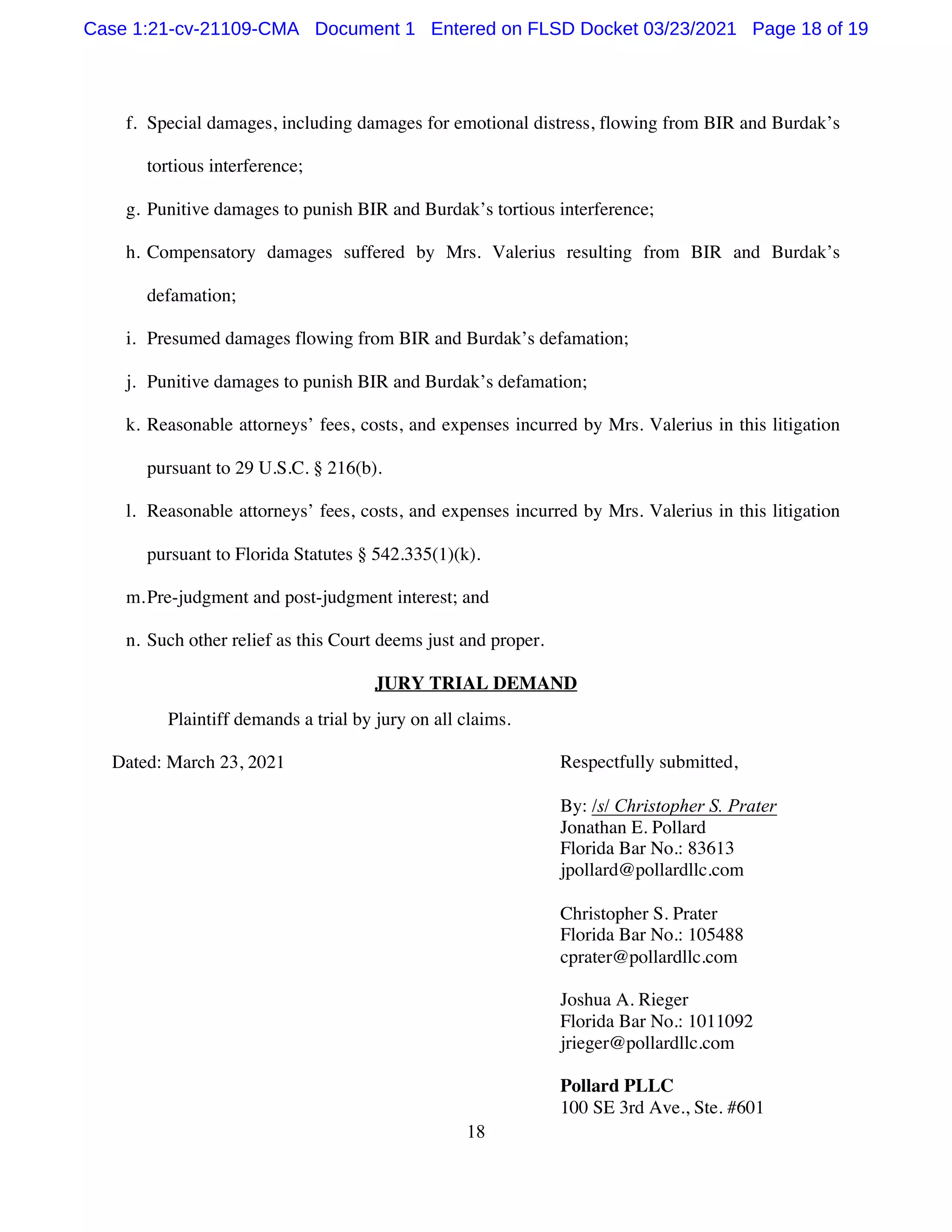 Complaint - Non-Compete Abuse, Defamation, Unpaid Wages | PDF | Business | Business and Finance