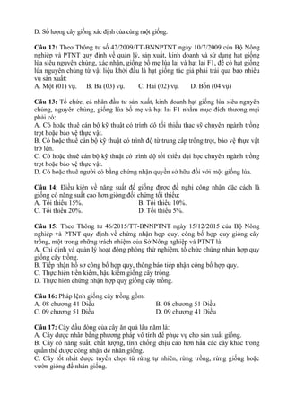Đề thi viên chức chuyên ngành trồng trọt ( Trắc nghiệm )De 11 | PDF