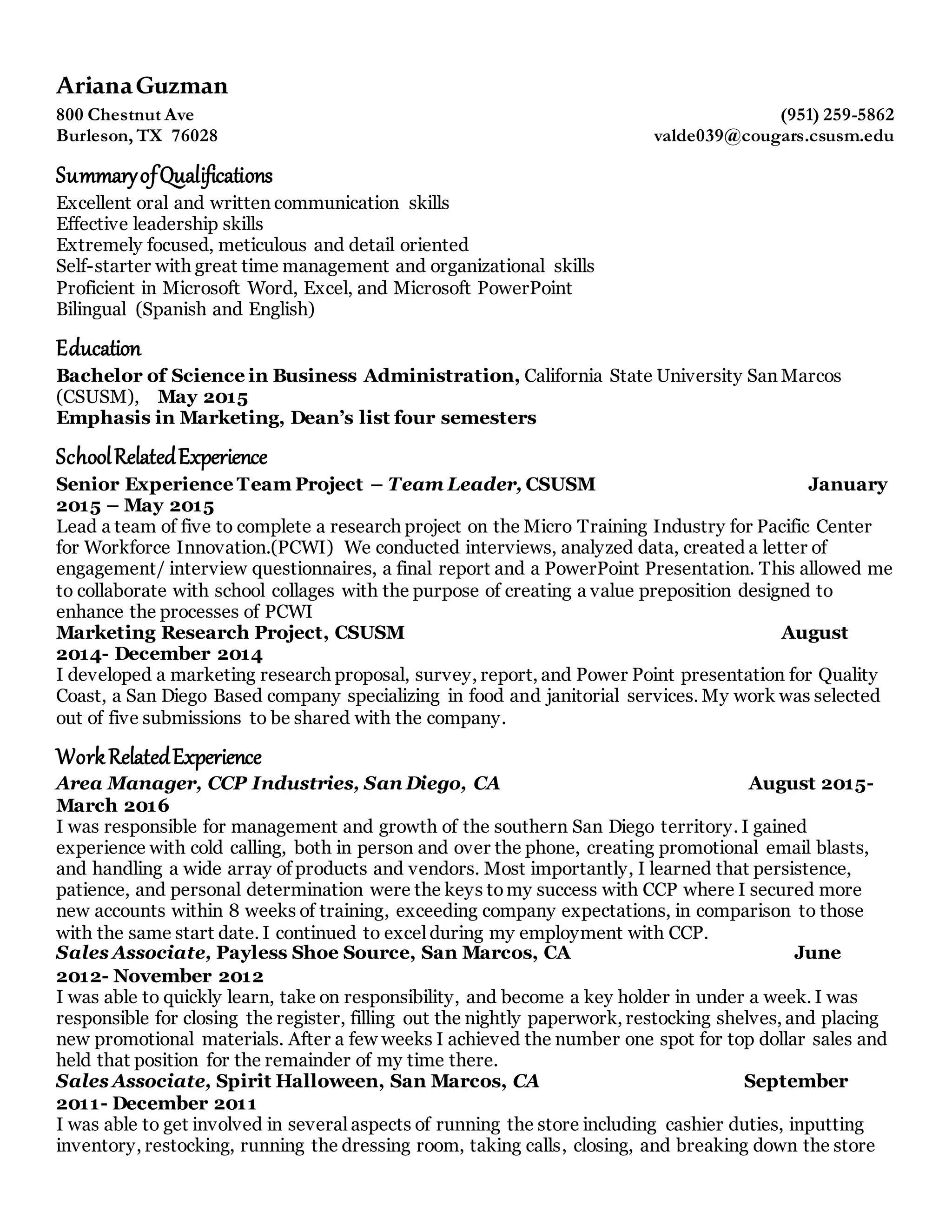 Ariana Guzman's Resume 2016 | DOCX
