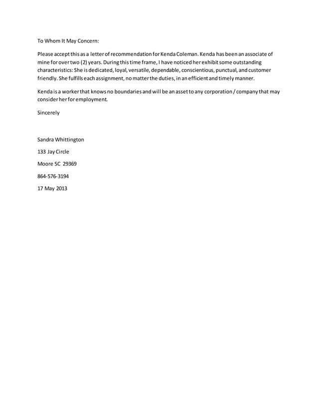 sandra letter | DOCX