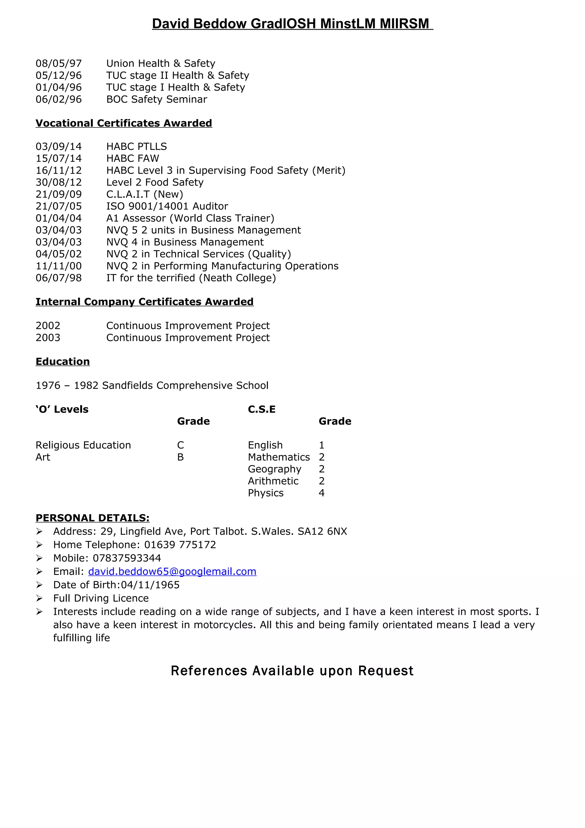 Beddow David CV (2) | DOC