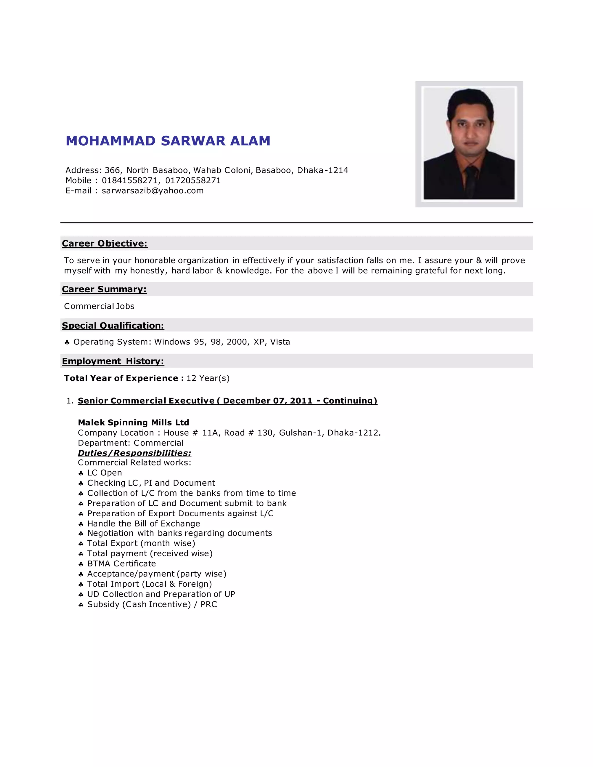 MOHAMMAD SARWAR ALAM CV Final-2 | DOCX