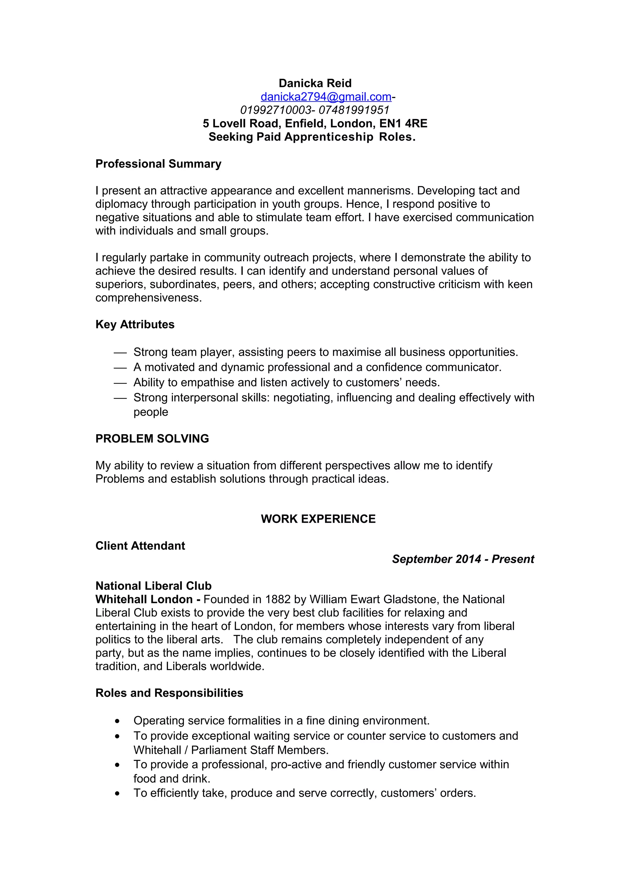 Danicka Reid CV | PDF